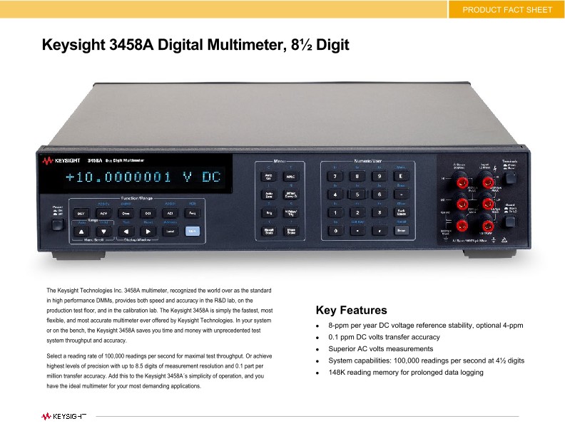 Keysight 3458A Digital Multimeter, 8½ Digit PDF Asset Page | Keysight